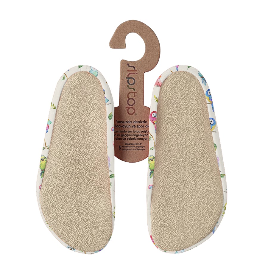 Meisjes Slipstops beige met vogels – Slofjes.nl